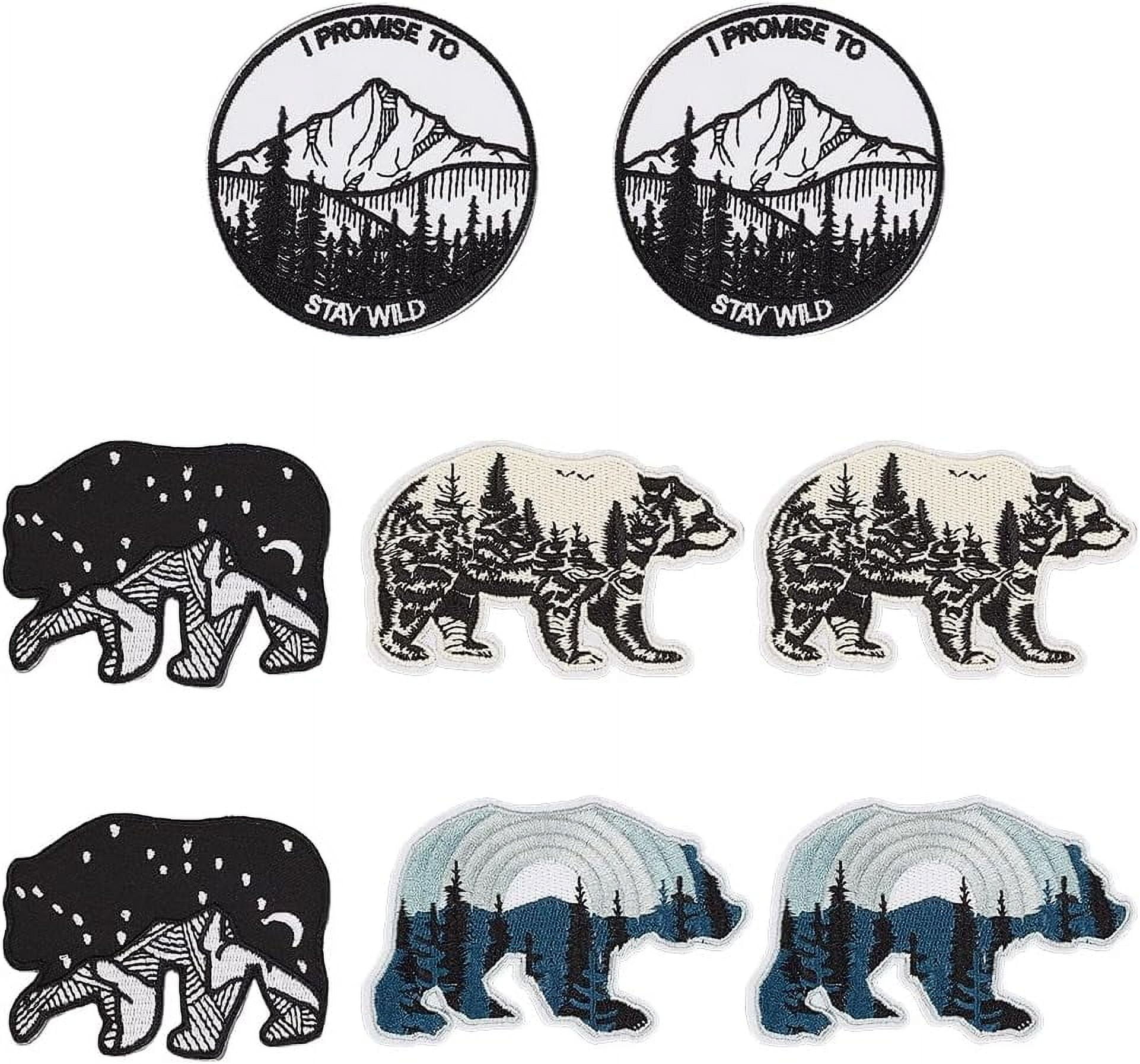 8Pcs 4 Styles Bear and Mountains Outdoor Patch Flat Round Embroidery ...