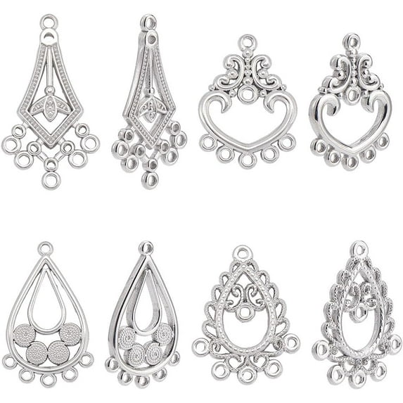 8Pcs 4 Styles Chandelier Connector Charms 304 Stainless Steel Tibetan ...