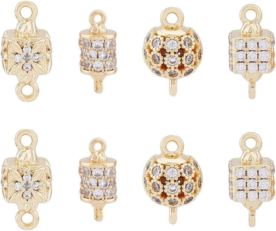8Pcs 4 Styles Cubic Zirconia Link Connectors Real 18K Gold Plated Brass ...