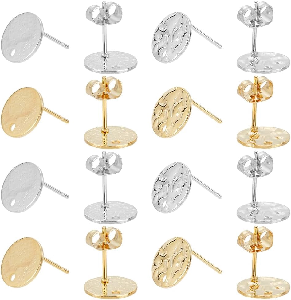 8Pcs 4 Styles Flat Round Stud Earring Findings 201 Stainless Steel Stud ...