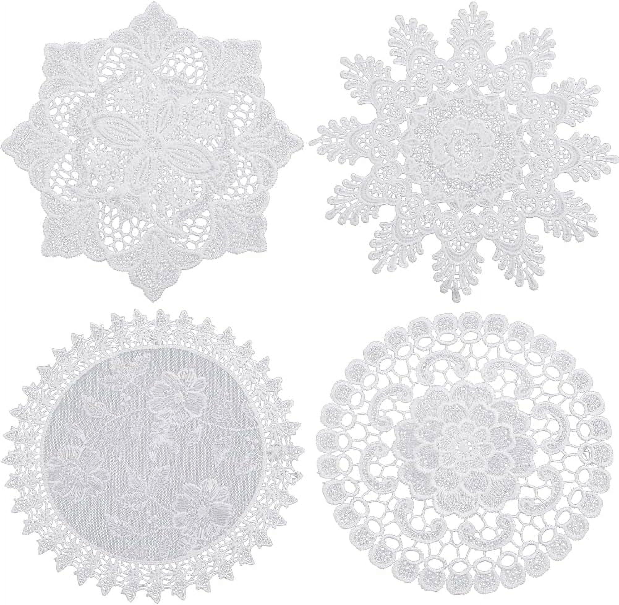 8Pcs 4 Styles Polyester Hollow Lace Coasters White White 205~223x0.8~1 ...