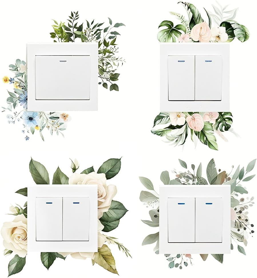 8Pcs 4 Styles Light Switch Stickers Socket Vinyl Decor Decals Flowers ...