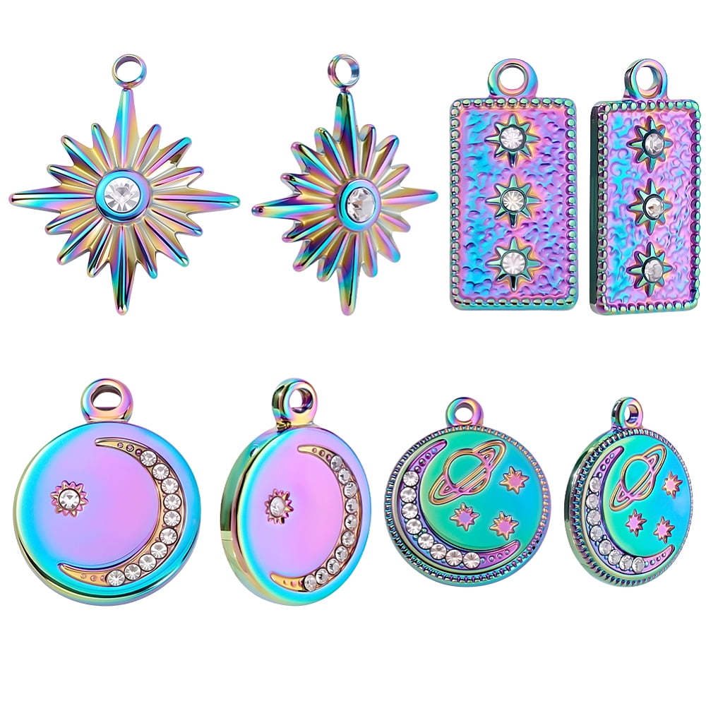 8Pcs 4 Styles Moon & Planet & Star Theme 304 Stainless Steel Pendants ...