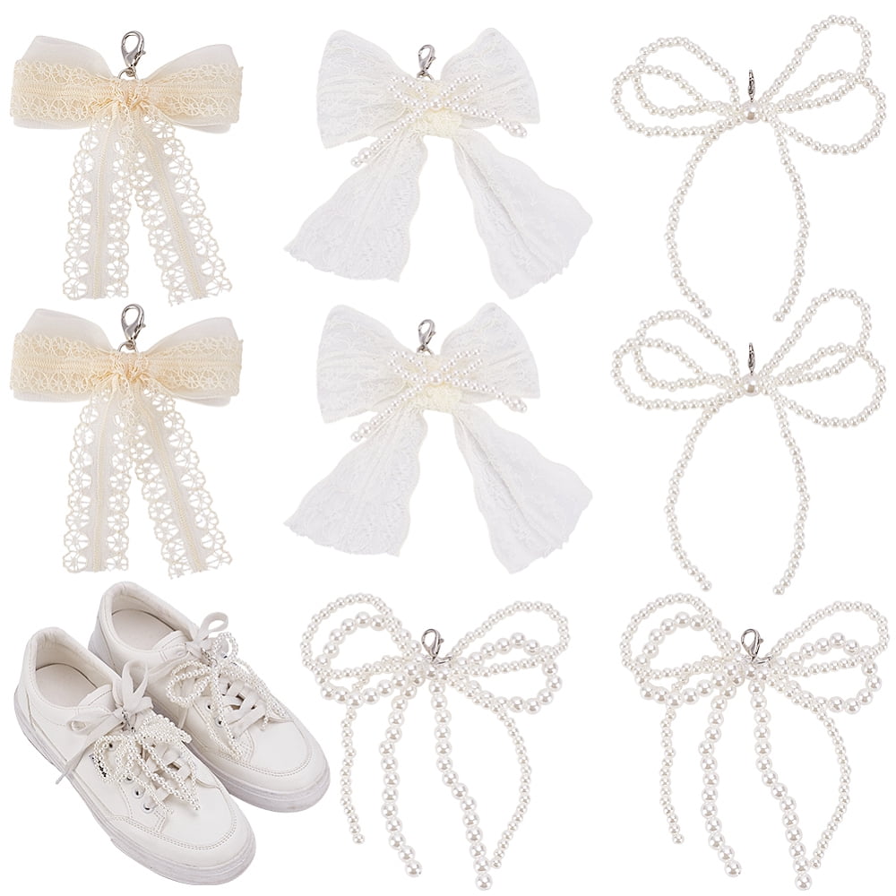 8Pcs 4 Styles Plastic Imitation Pearl Bowknot Lace Shoe Charms Shoe ...