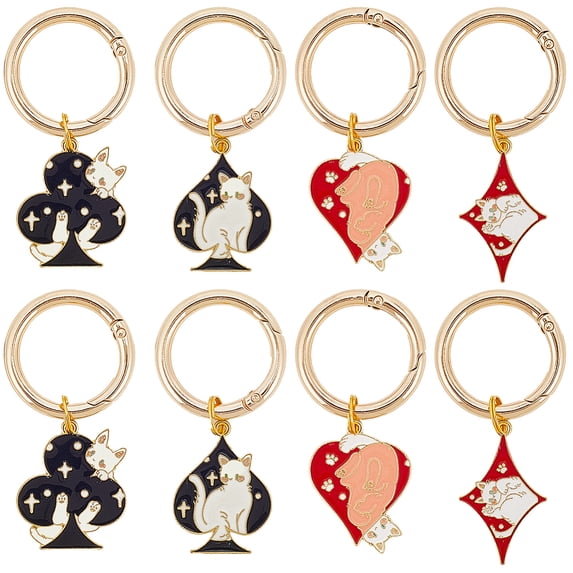8Pcs 4 Styles Playing Cards & Cat Alloy Enamel Shoe Charms with Spring ...