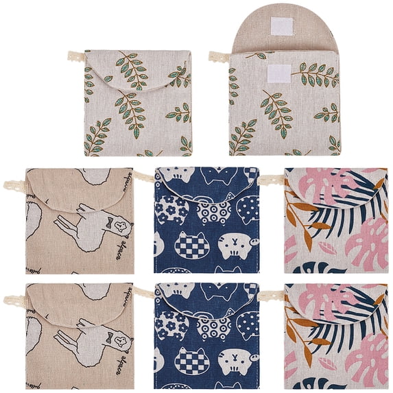 8Pcs 4 Styles Printed Cloth Sanitary Napkin Storage Bags Square Mixed ...