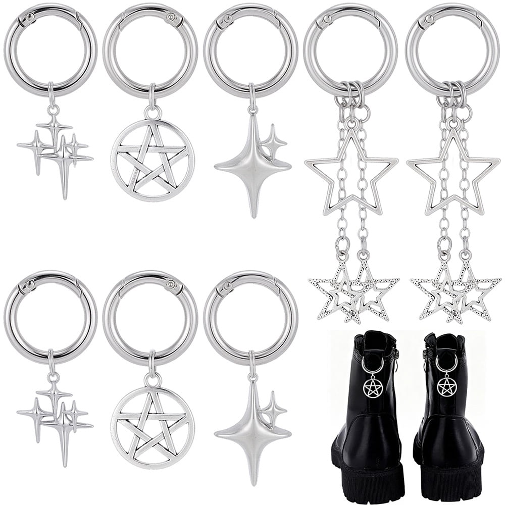8Pcs 4 Styles Star Brass Alloy Shoe Charms with Alloy Spring Gate Rings ...