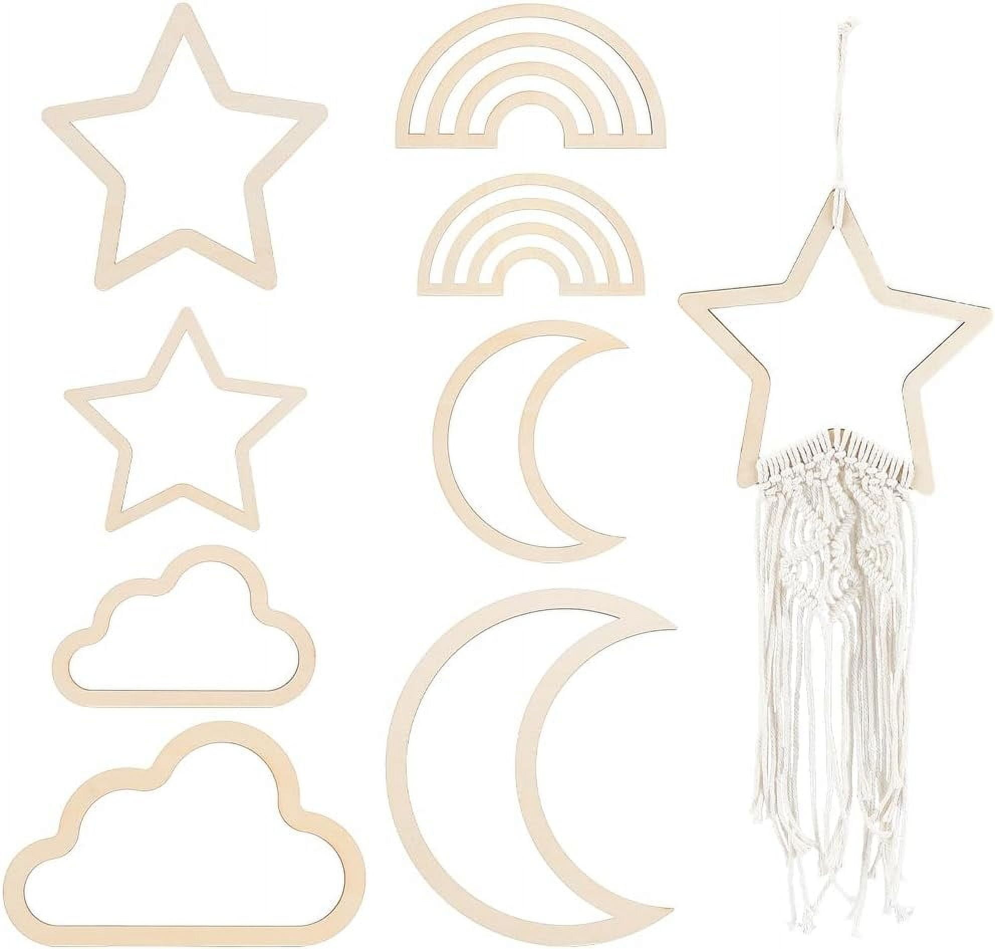 8Pcs 4 Styles Wooden Outline Moon & Star & Cloud & Rainbow Wood Macrame ...