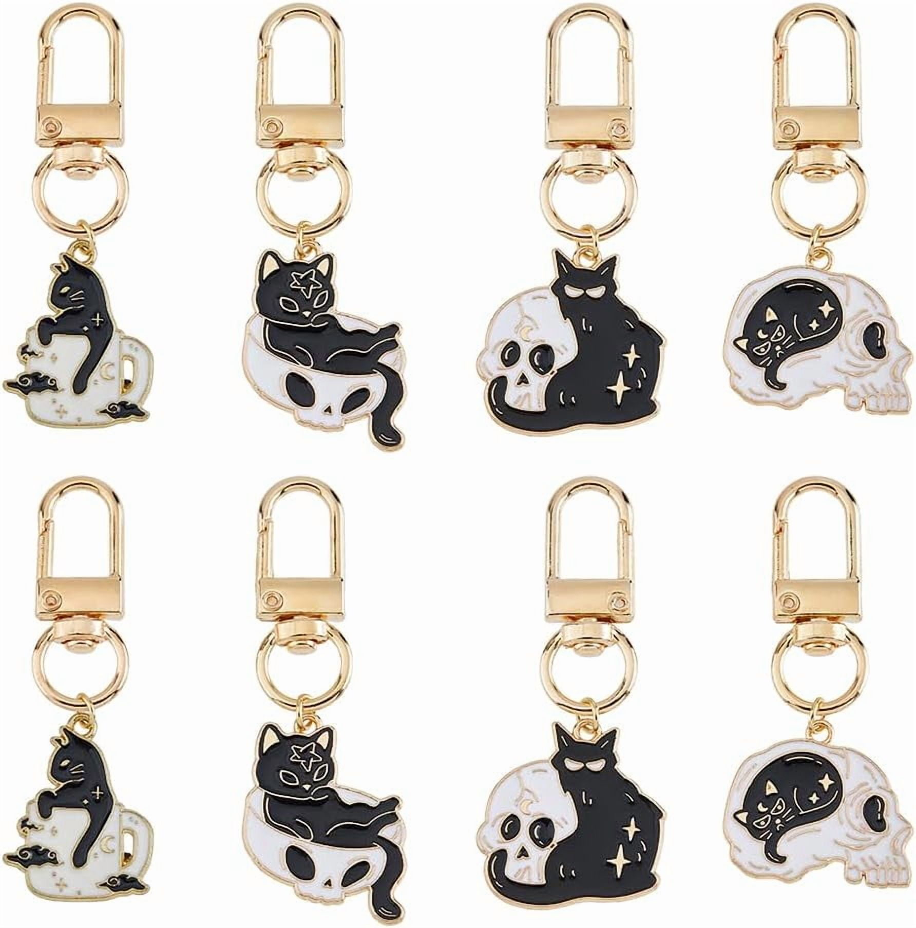 8Pcs 4Styles Cat Keychain Alloy Enamel Cat Keyring Pendant with Alloy ...