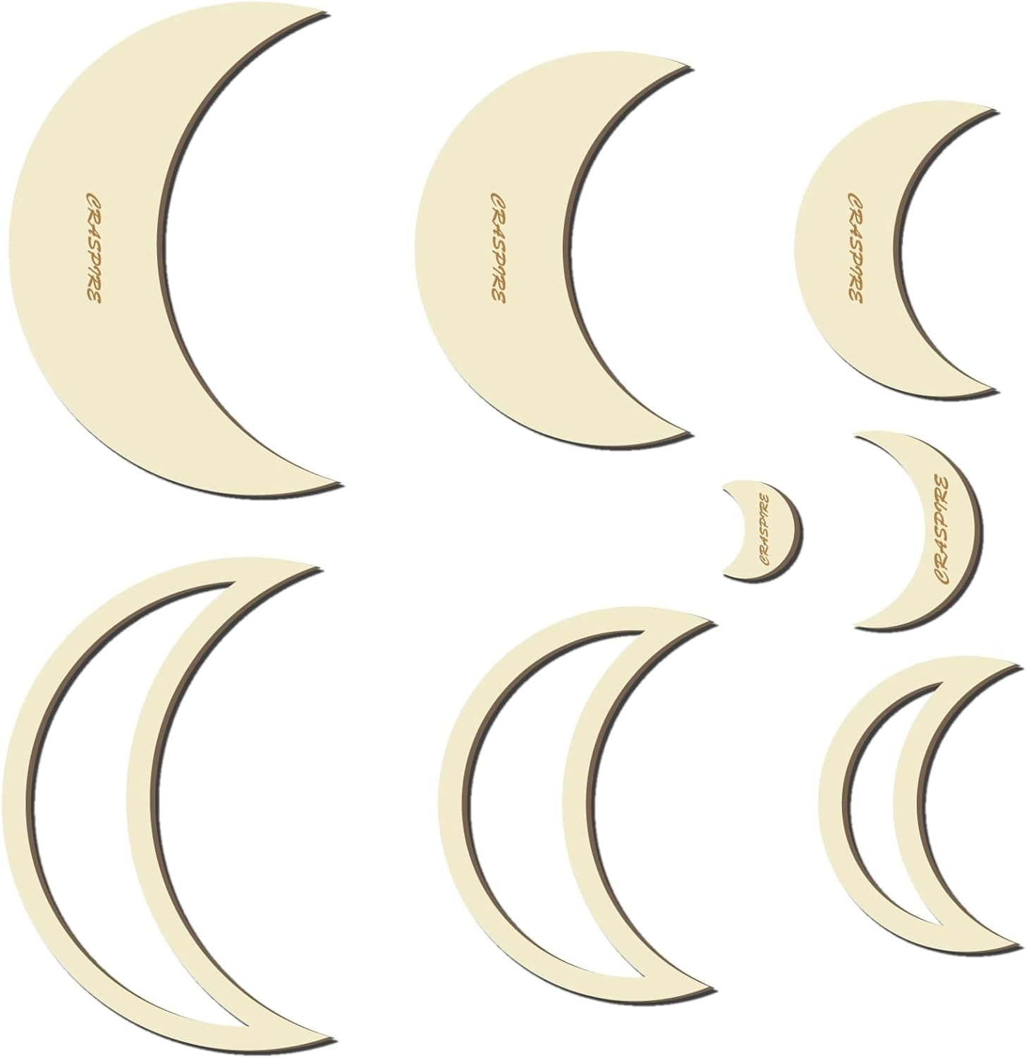 8Pcs 5 Size Moon Macrame Cutting Molds Wood Rings Rustic Natural Wooden ...