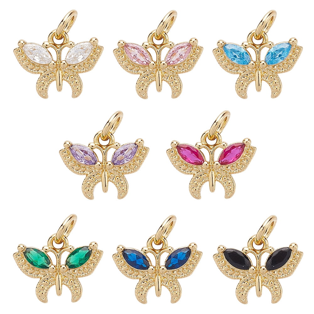 8Pcs 8 Colors Brass Micro Pave Cubic Zirconia Charms Real 18K Gold ...