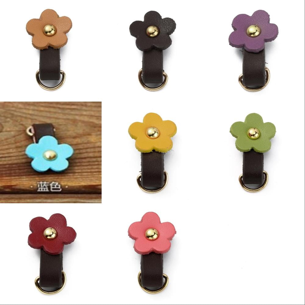 8Pcs 8 Colors Leather Flower Zipper Pull Zip Tag with Iron D Ring Mixed ...