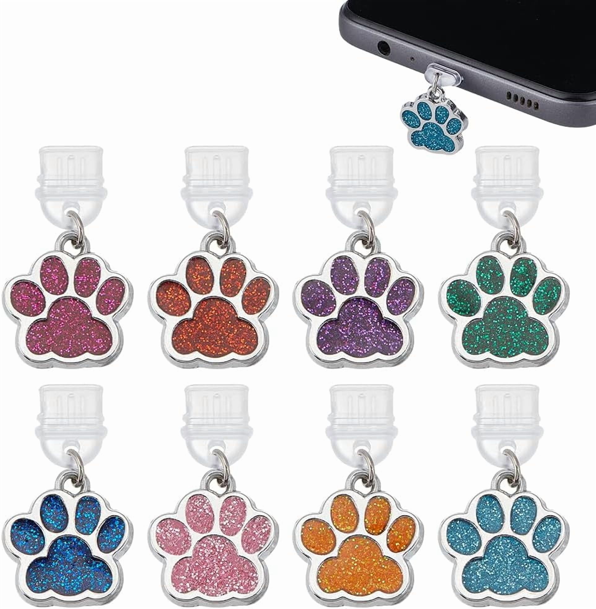 8Pcs 8 Colors Paw Print Dust Plug Charms 1.1 Inch Mobile Dustproof ...