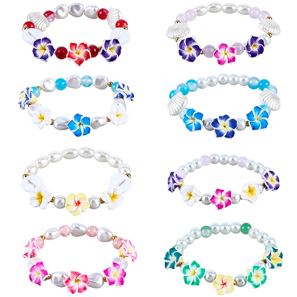 8Pcs 8 Colors Polymer Clay Plastic Imitation Pearl Glass Beads Stretch ...