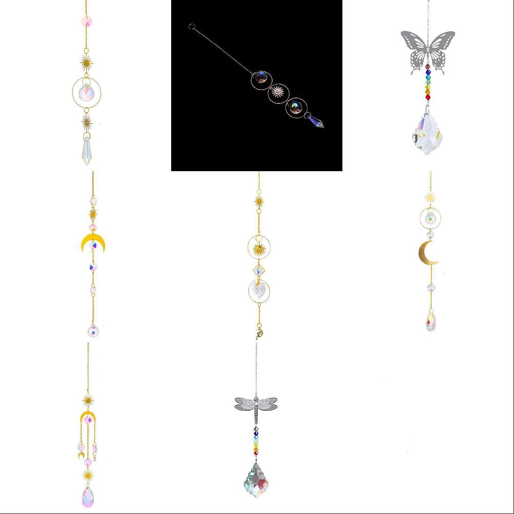 8Pcs 8 Style Glass Pendant Decorations Hanging Suncatchers with Brass ...