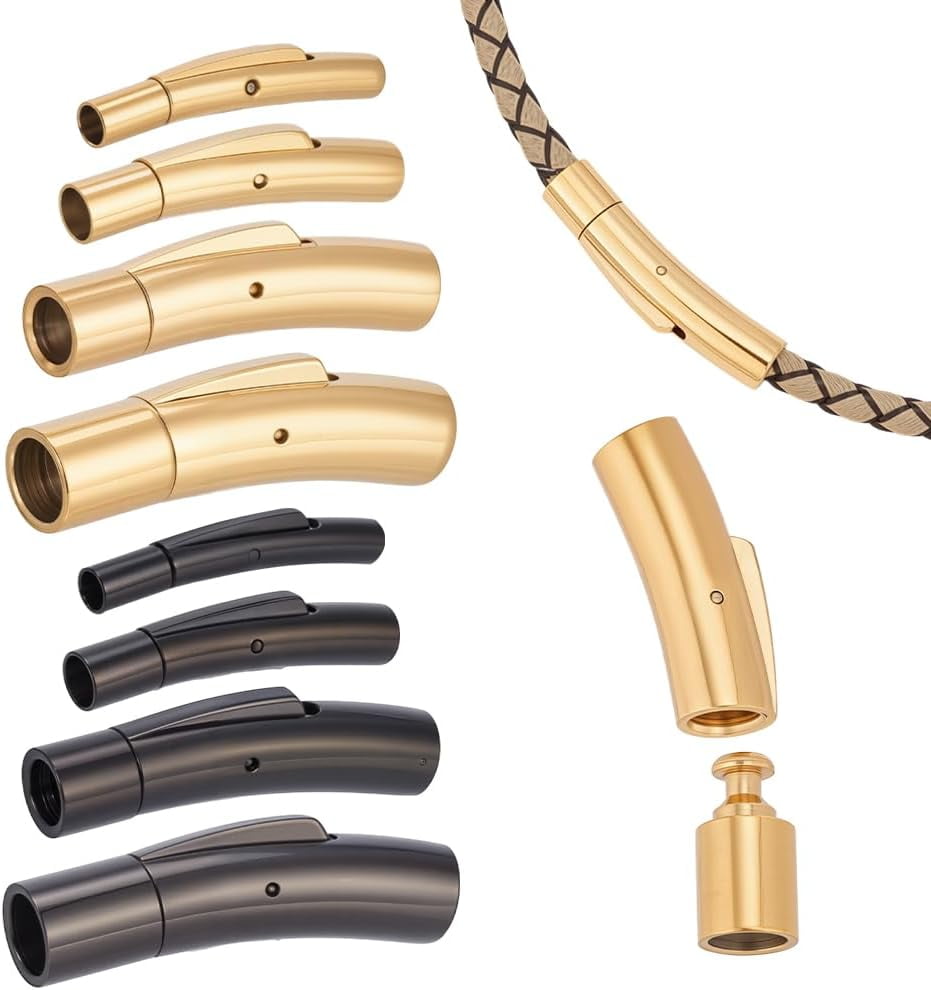 8Pcs 8 Styles 304 Stainless Steel Bayonet Clasps Tube Round Hole Mixed ...