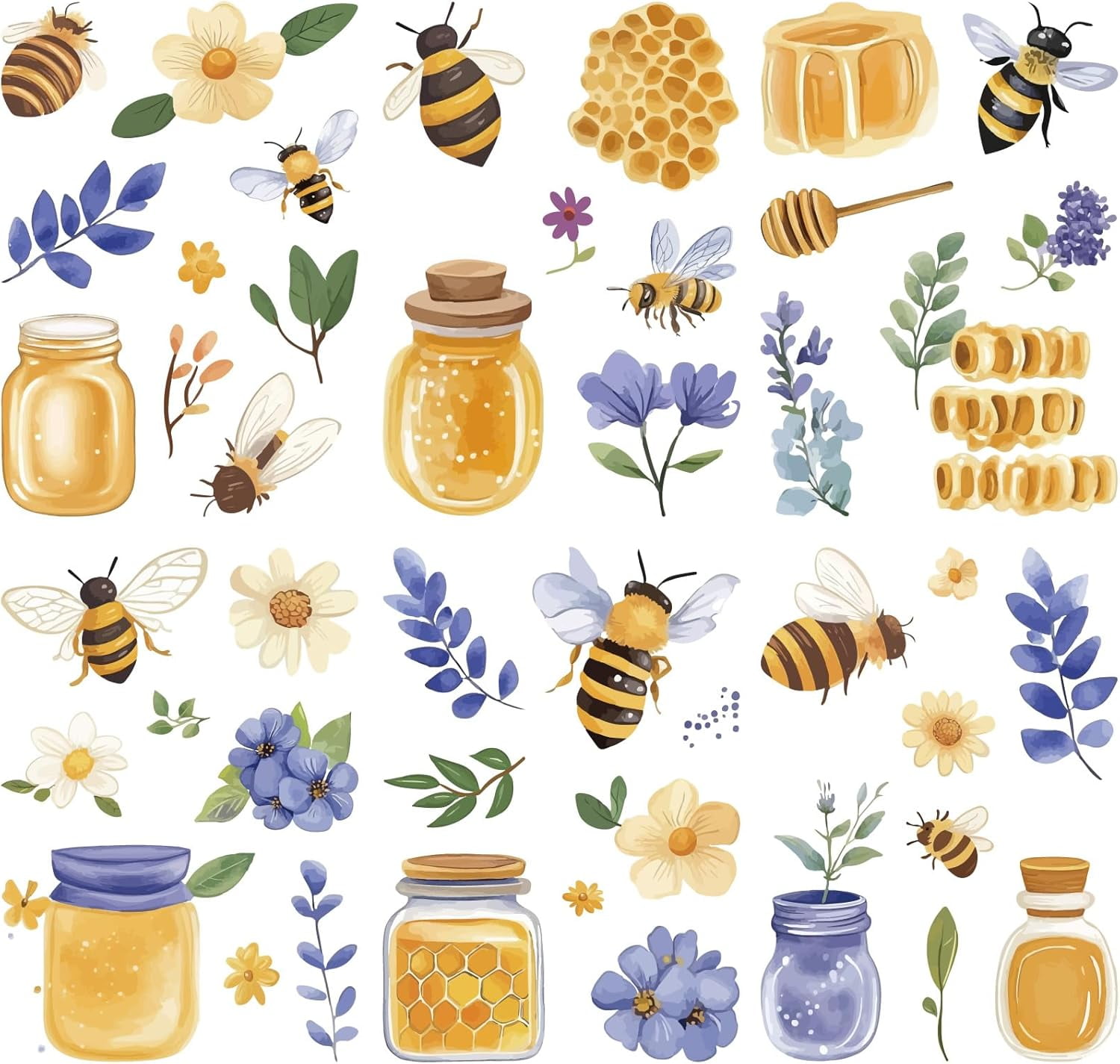 8Pcs 8 Styles Bee Window Decals Animal Wall Cling Plastic PVC Waterproof Self Adhesive Yellow ...