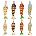 8Pcs 8 Styles Brass Rhinestone Pendants with Enamel Fish Charms Golden ...