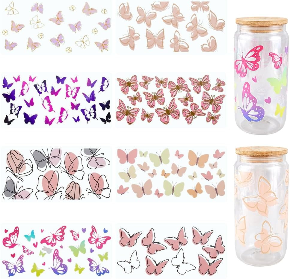 8Pcs 8 Styles Cup Transfer Wrap Glass Cups Wraps Bulk Transparent ...