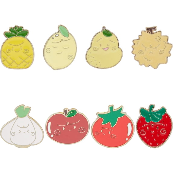 8Pcs 8 Styles Fruits/Vegetables Alloy Enamel Lapel Pin Backs for ...