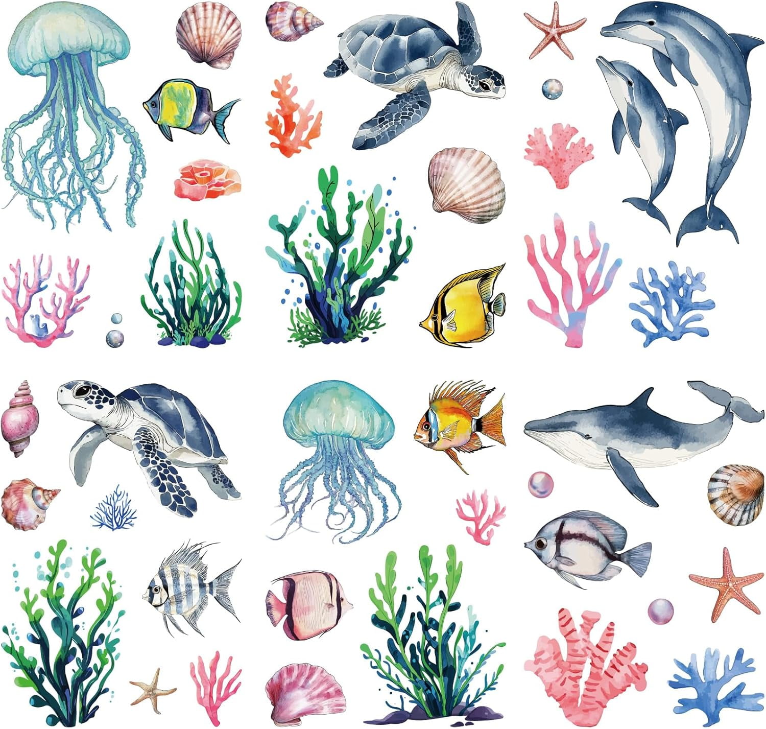 8Pcs 8 Styles Ocean Window Clings Sea Life Wall Decor Stickers Plastic ...