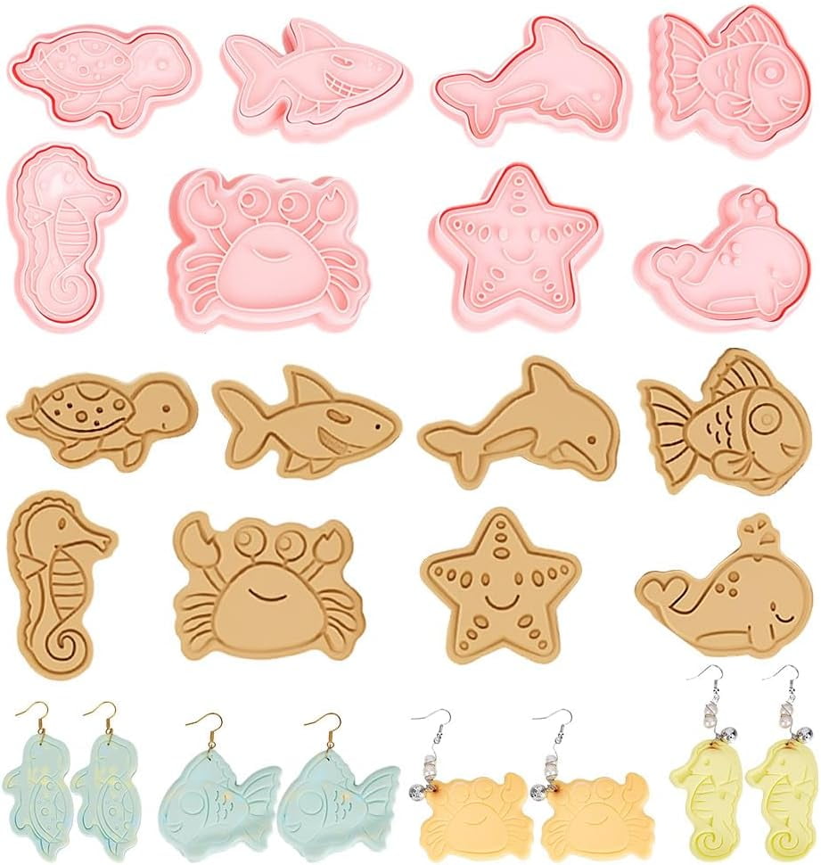 8Pcs 8 Styles PP Plastic Cookie Cutters Baking Tools Marine Organism 61 ...