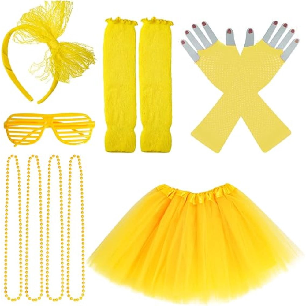 8Pcs 80s Retro Costume Set for Girls, Glitter Tutu Skirt & Leg Warmers ...