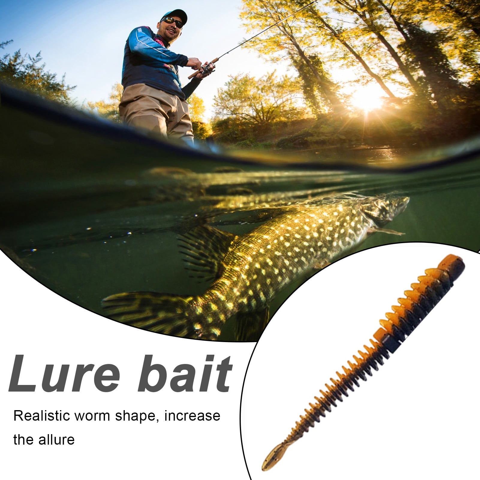 8Pcs 8CM/2G Soft Worm Lure Topwater Reverse Thread Elastic Worm Bionic ...
