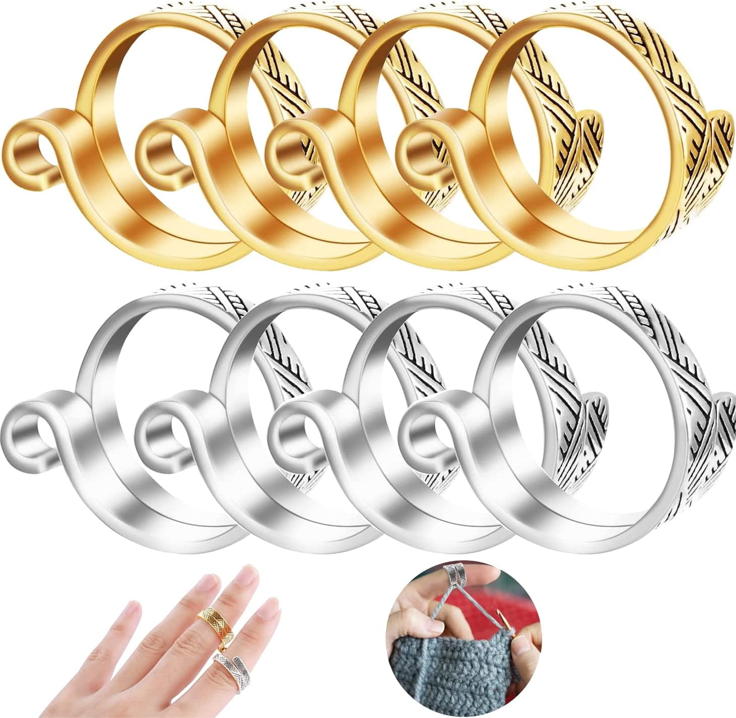 8Pcs Adjustable Hook Knitting Crochet Opening Finger Thimble Yarn ...