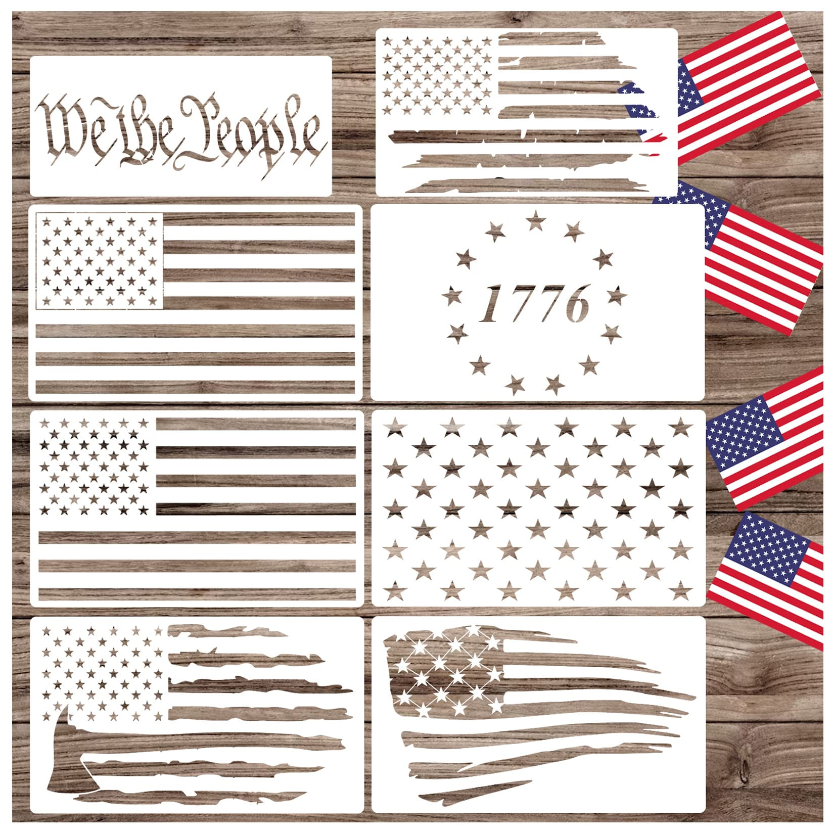 8Pcs American Flag Star MSF2 We The People Reusable 13 Stars 1776 ...