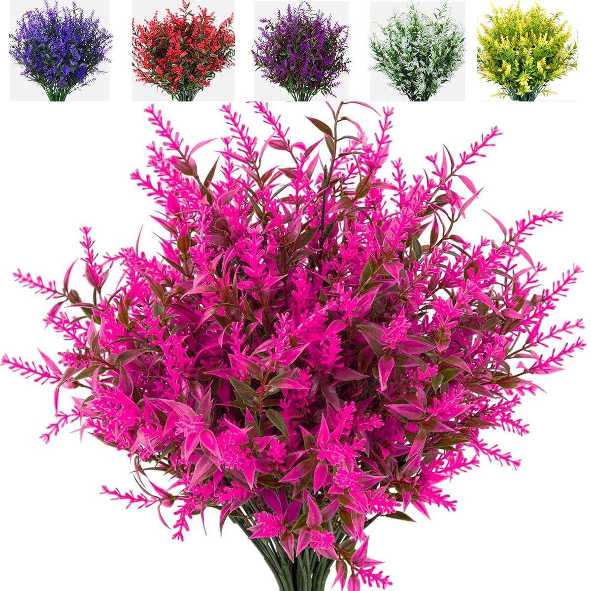 8Pcs Artificial Lavender Fake Plastic Flowers - Realistic UV Resistant ...