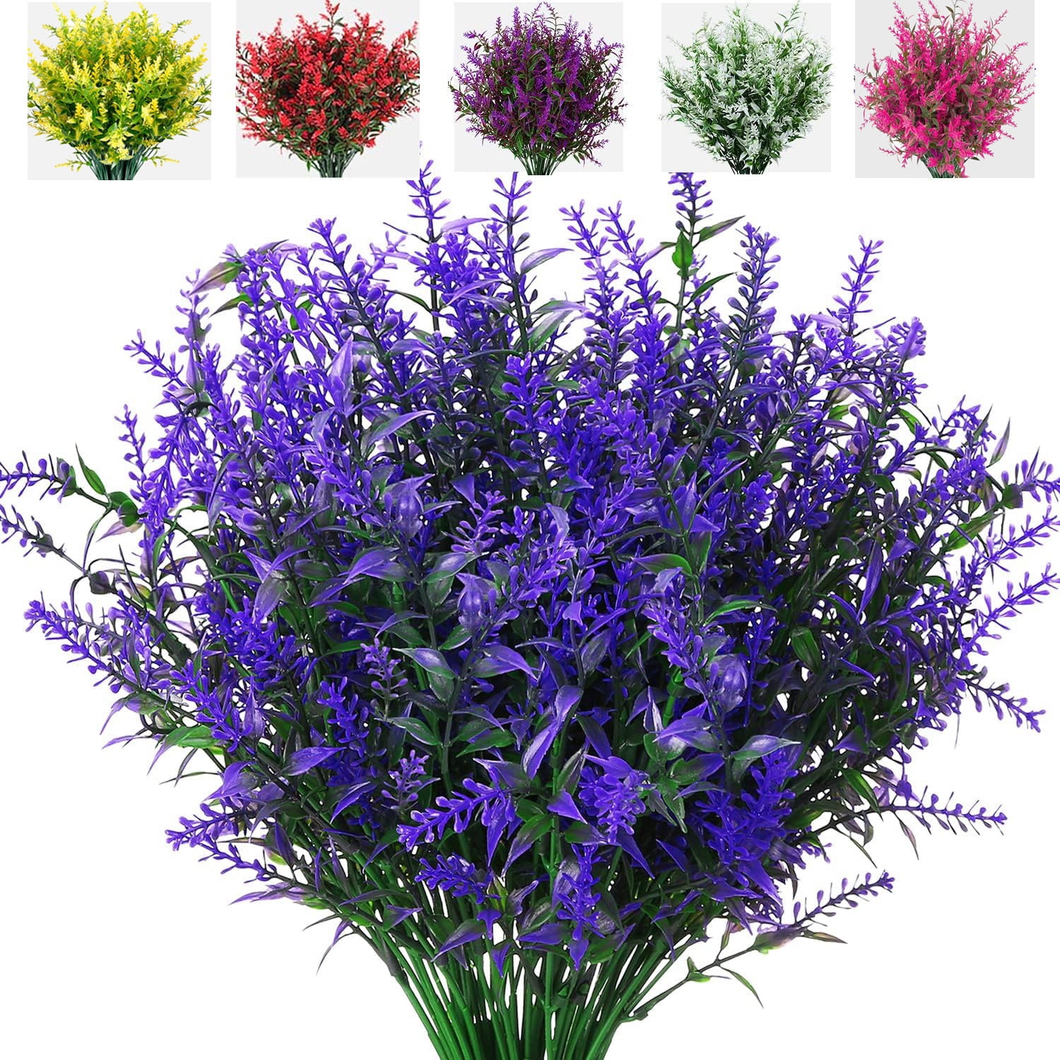 8Pcs Artificial Lavender Fake Plastic Flowers - Realistic UV Resistant ...