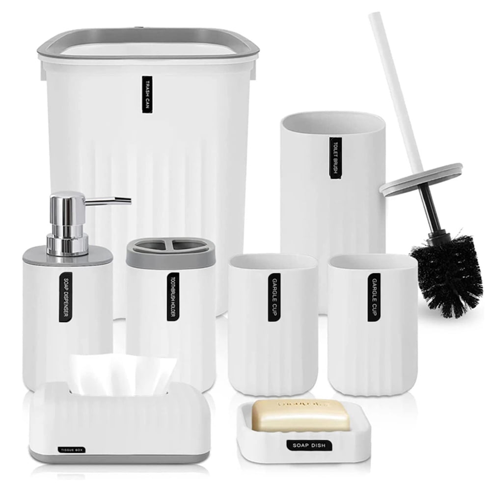 8Pcs Bathroom Accessories Set with Soap Dish, Soap Dispenser ...