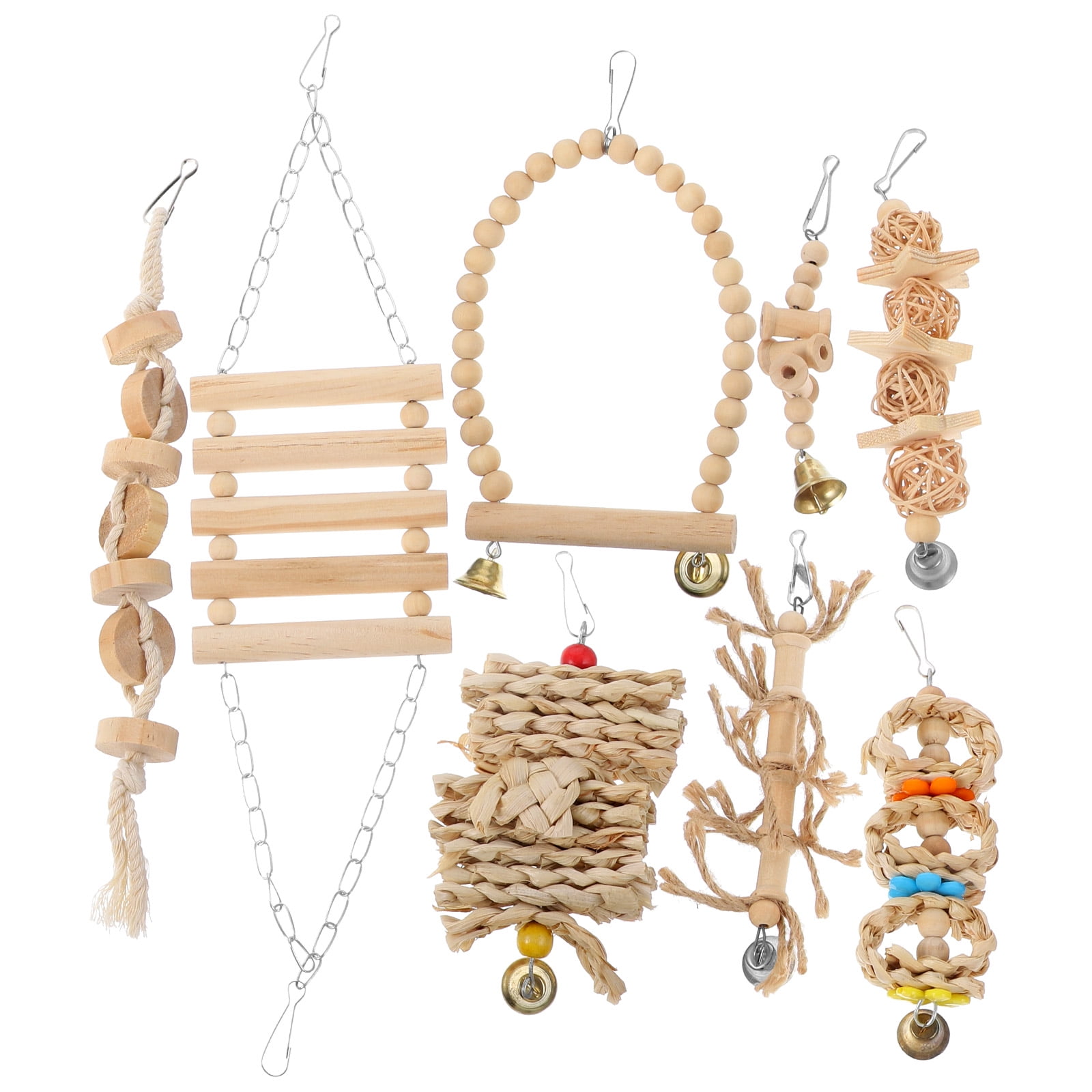8Pcs Bird Cage Toy Parrot Swing Perch Chewing Toy Parakeet Balance ...