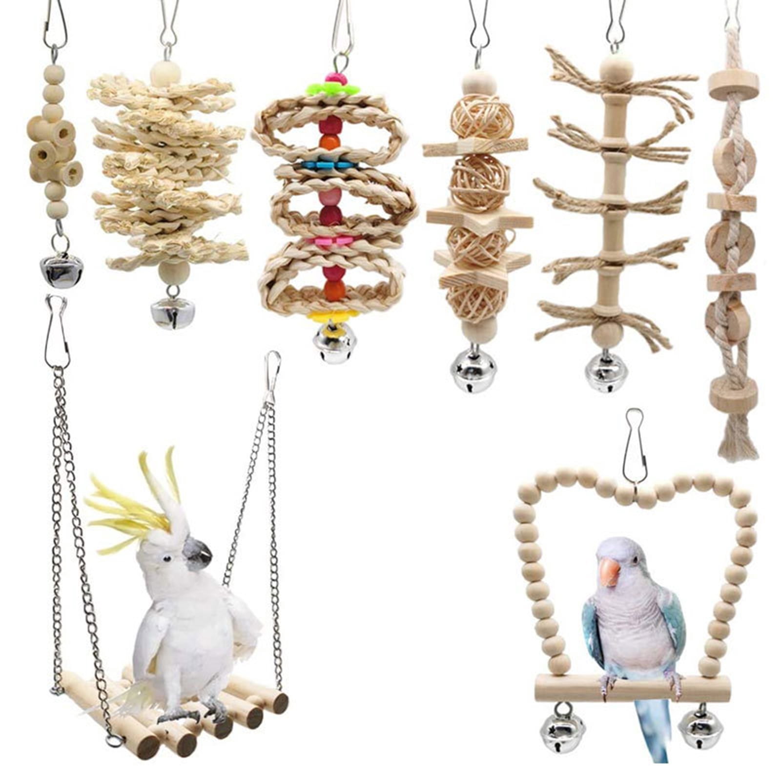 8Pcs Bird Toys, Parrots Chewing Toys With Hanging Swing And Bells ...