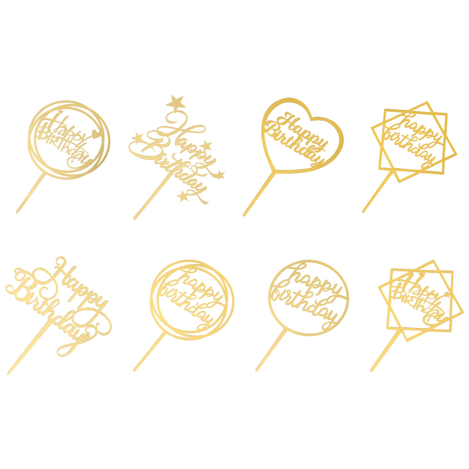8Pcs Birthday Cake Picks Exquisite Cake Toppers Cupcake Toppers (Golden ...
