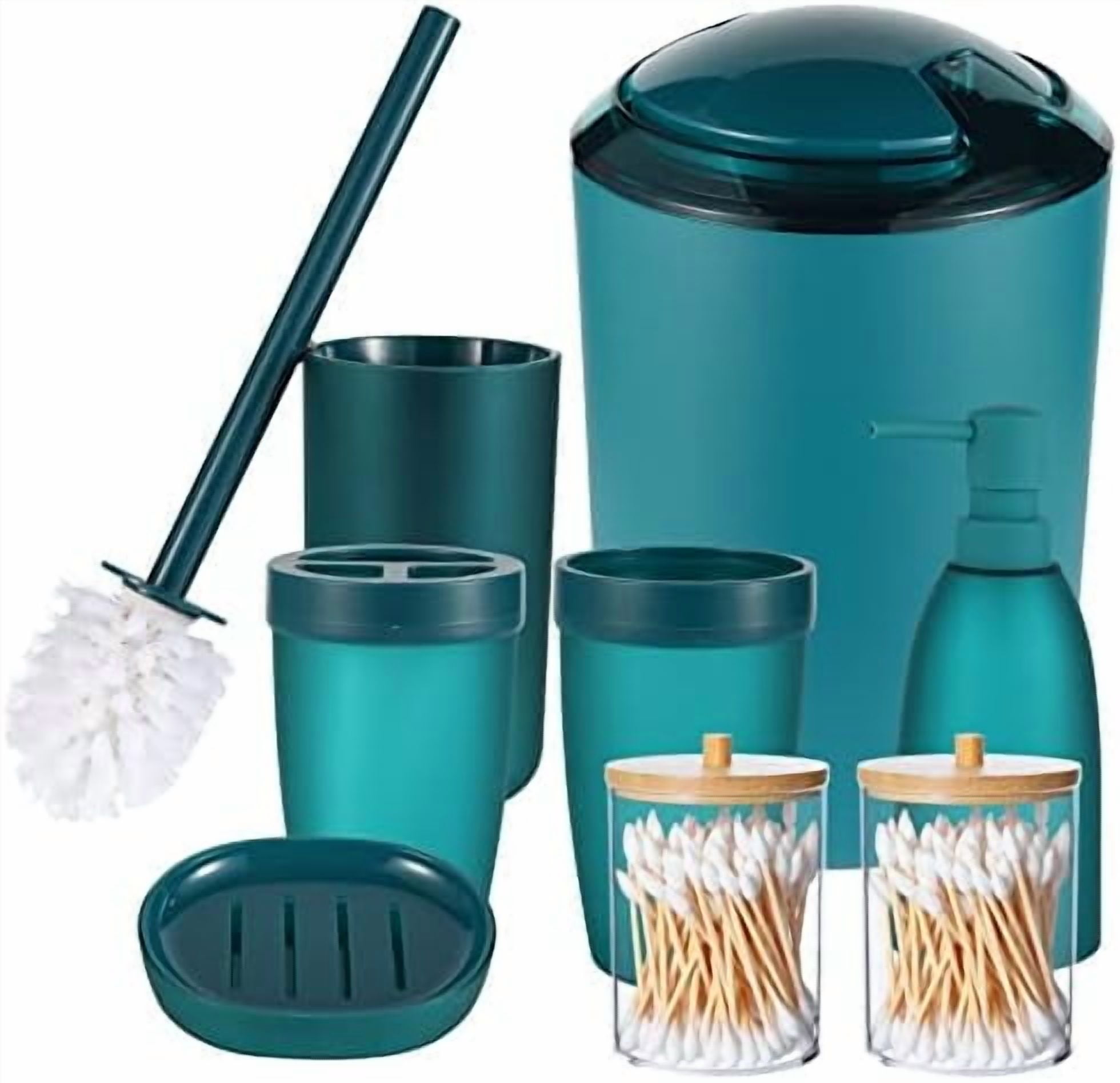 8Pcs Blue Bathroom Accessories Set - with Trash Can Toothbrush Holder ...