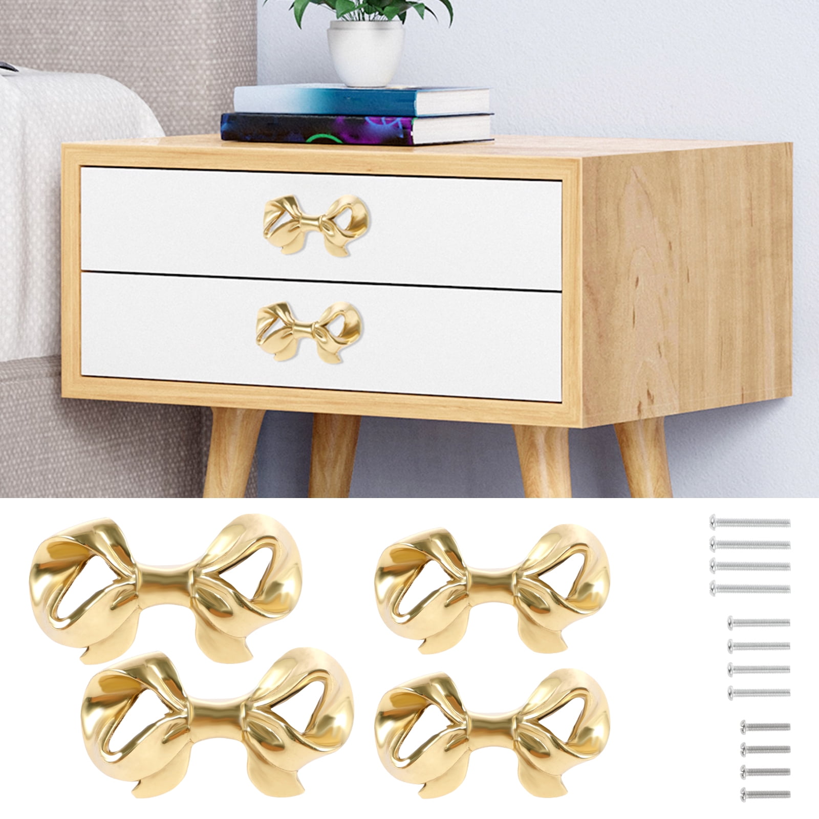 8Pcs Bow Knobs Brass Bow Shaped Drawer Knobs Decorative Gold Bow Pull ...