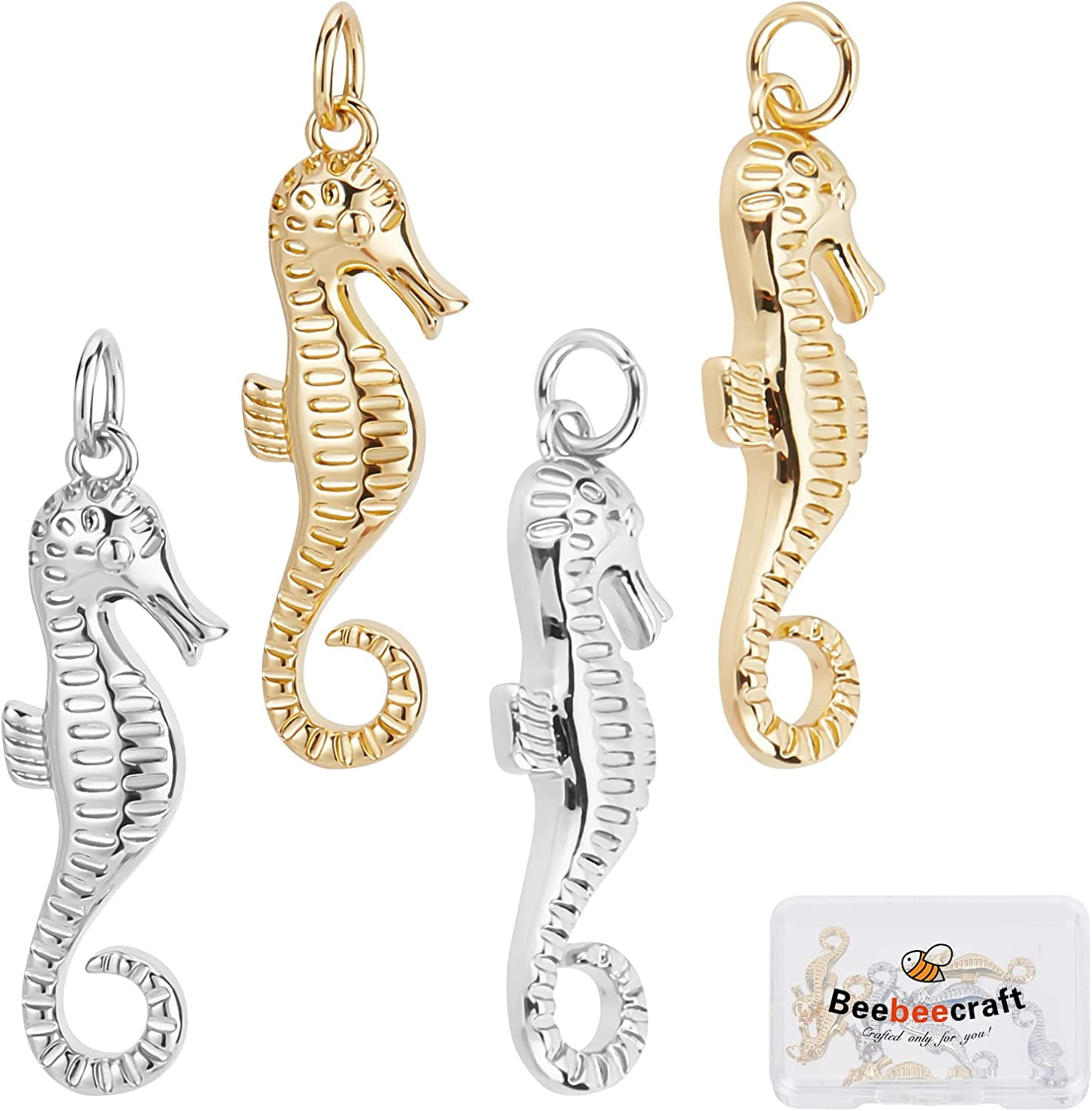 8Pcs/Box 2 Colors Sea Horse Charms 18K Gold& Platinum Plated Brass Ocean Creatures Animal Dangle ...