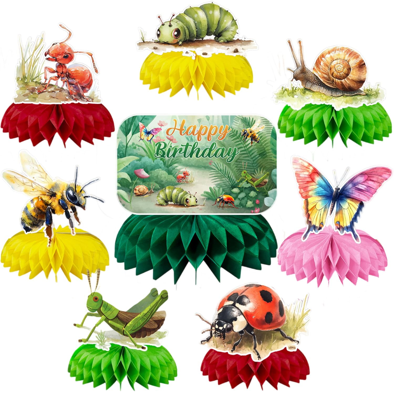8Pcs Bugs Birthday Decorations DHF10 Bug Insects Honeycomb Centerpieces ...