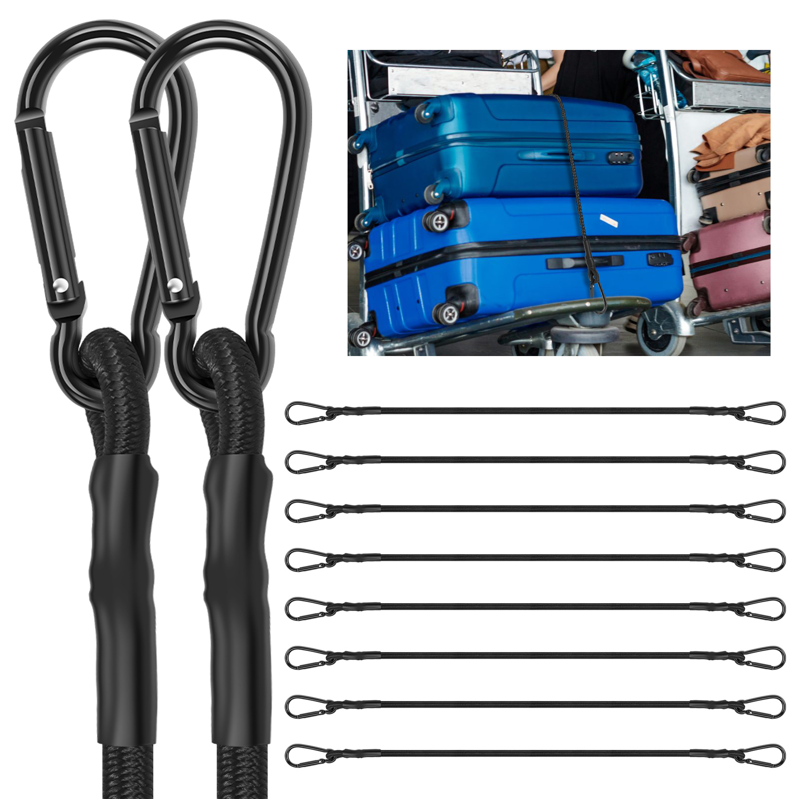 8Pcs Bungee Cords with Carabiner Hooks 24inch Heavy Duty Outdoor Black ...