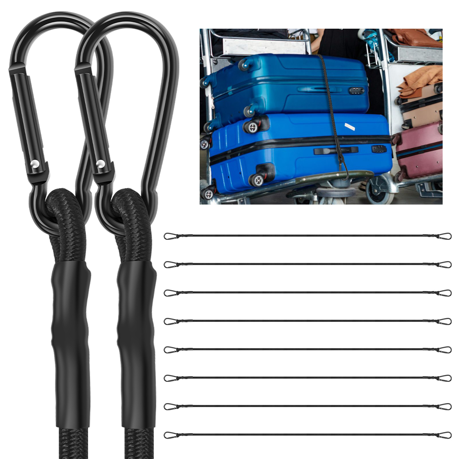 8Pcs Bungee Cords with Carabiner Hooks 48inch Heavy Duty Outdoor Black ...