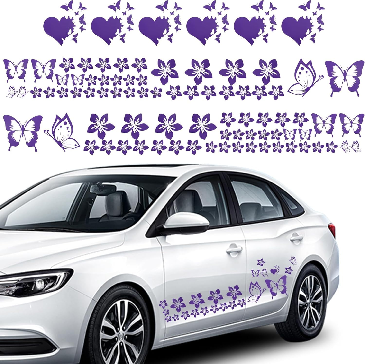 8Pcs Butterfly Car Decals Purple Flower Bumper Sticker Car Auto Body ...
