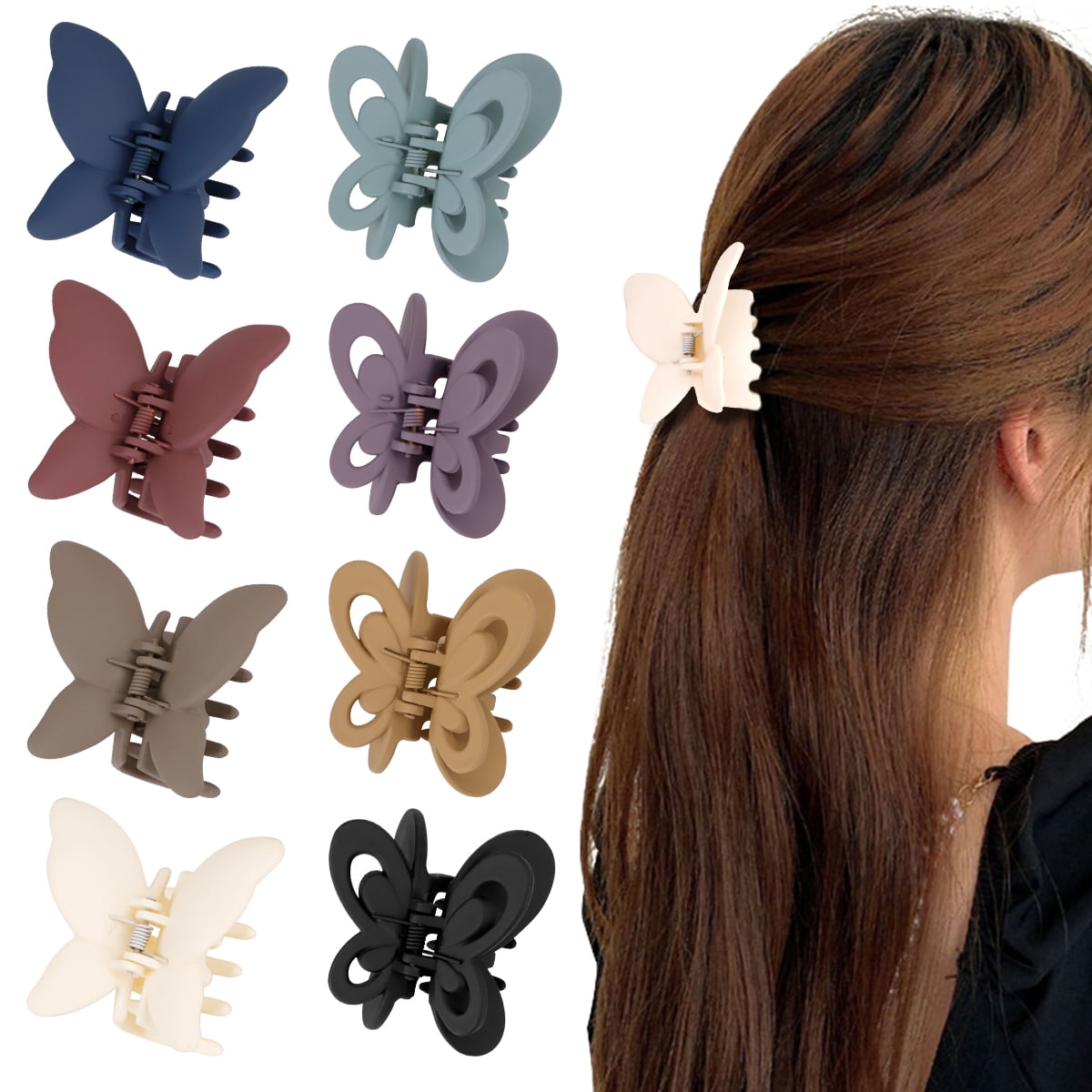 8Pcs Butterfly Hair Claw Clips, 2.6inch Matte Hair Clips, Cute Non Slip ...
