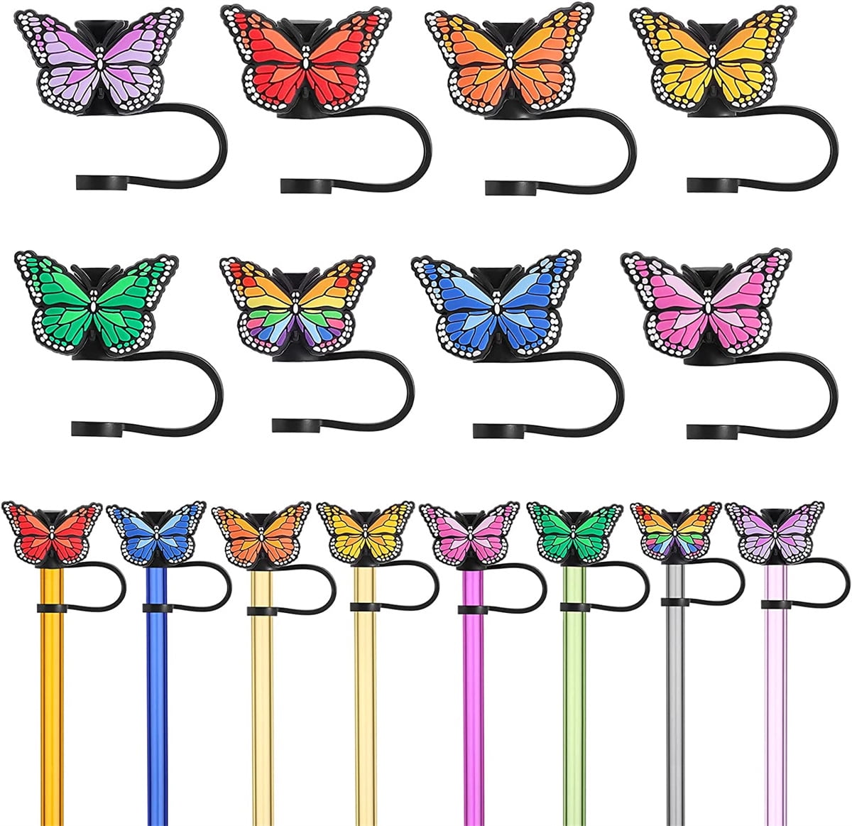 8Pcs Butterfly Sili-cone Straw Covers Reusable Dust-Proof Colorful ...