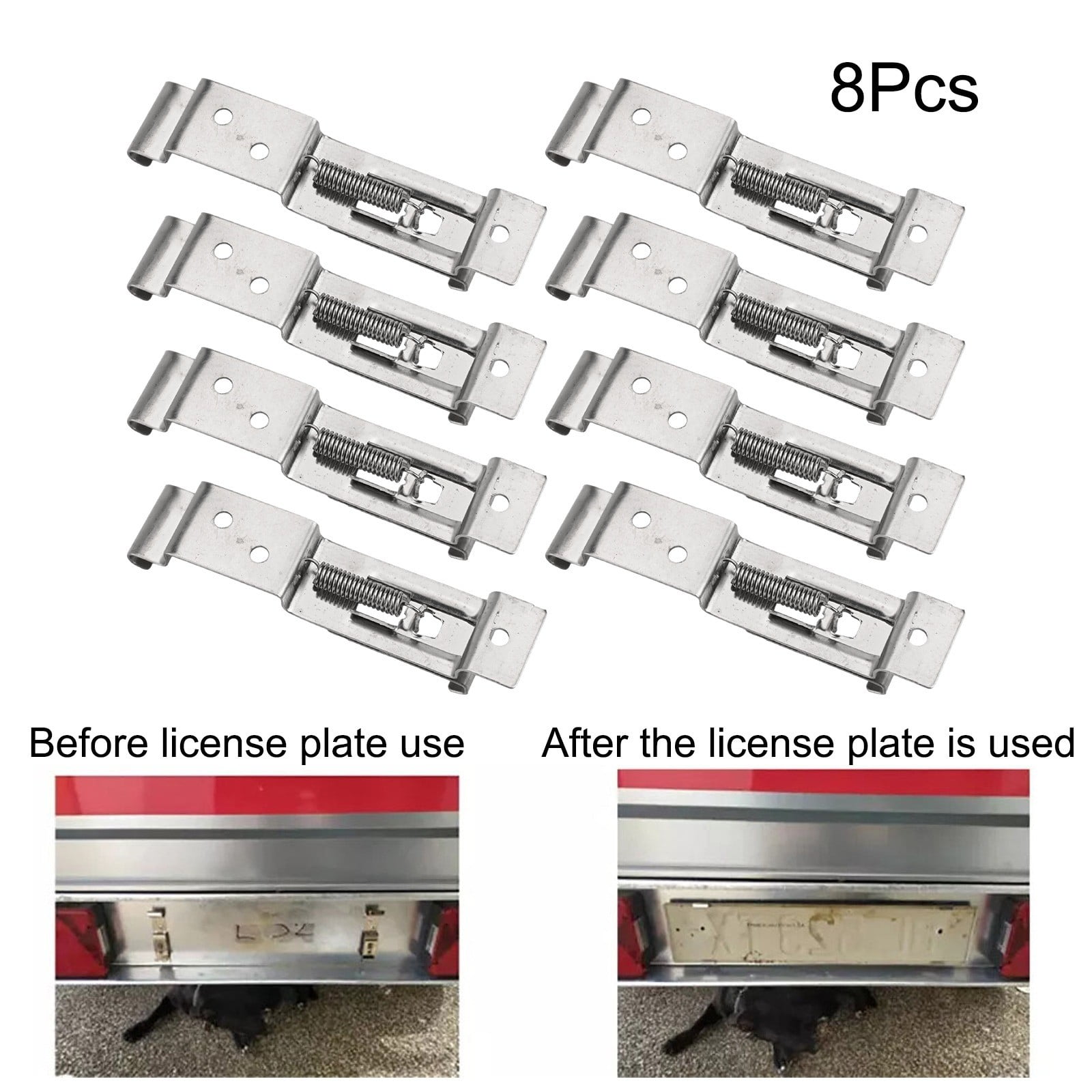 8Pcs Car License Plate Spring Loaded Stainless Steel Bracket Frame ...