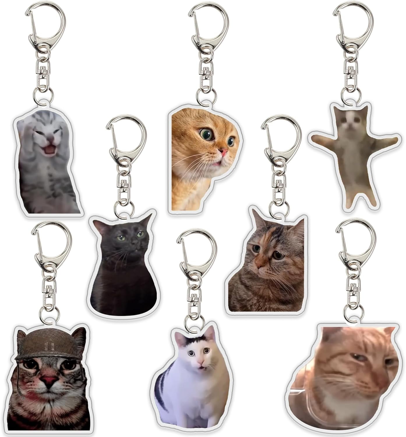 8Pcs Cat Keychain Cute Cat Meme Keychains Two Cats Talking Keyring ...