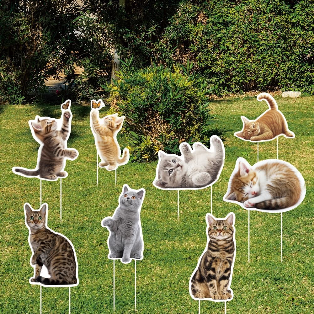 8Pcs Cat Yard Sign with 16 Stakes Cute Kitten Party Lawn Decorations ...