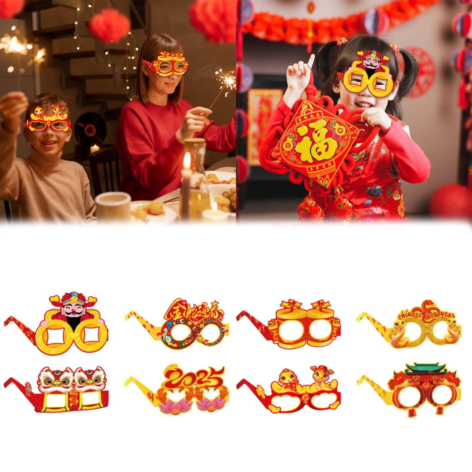 8Pcs Chinese New Year Masks Eyeglasses Party Supplies, Year of the ...