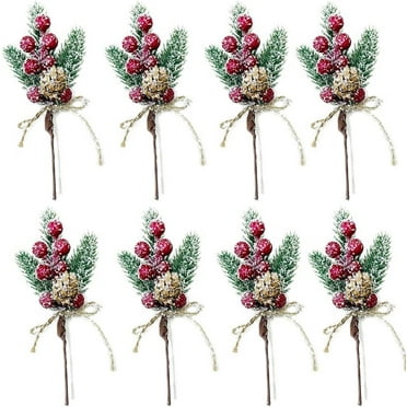 24Pcs Artificial Berry Picks Snow Sprays Christmas Frosted Holly Berry ...